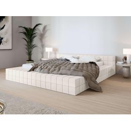 Bett Home Affaire "VENDY wahlweise mit Matratze und Topper, in 3 Breiten erh&auml;ltlich", beige (creme), B:202cm H:62cm L:222cm, 100% Polyester, Betten, Bett, Bettgestell mit Kopfteil und Bettkasten, mit/ohne Matratze (BFK/TFK)
