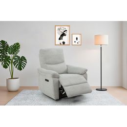 Relaxsessel Home Affaire "ODILON, TV-Sessel mit Relax- und Liegefunktion, Struktur-Bezug", grau (hellgrau), B:92cm T:91cm, Sessel, Relaxsessel, manuelle und elektrische Funktion (mit USB A/C), Federkern-Polsterung