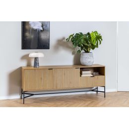 Sideboard ACTONA GROUP "Jaipur Anrichte, Kommode", braun (matt wildeiche,), B:180cm H:70cm T:40cm, Sideboards, Sideboard, Eiche-Optik, 2 T&uuml;ren, 2 Einlegeb&ouml;den, Lamellenfront