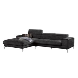 Ecksofa W.Schillig "piedroo, Designsofa mit tollem Sitzkomfort, bequem und elegant, L-Form", grau (anthrazit s37), B:303cm H:70cm T:193cm, Stoff S37 (100% Polyester): Luxus-Microfaser in Lederoptik, Sofas, Ecksofa, Kopfteilverstellung, wahlweise mit Sitztiefenverstellung, Breite 303cm