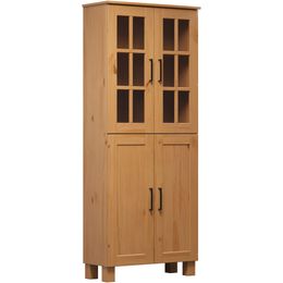 Hochschrank Welltime "Ulea", gelb (honigfarben lackiert), B:70cm H:170cm T:30cm, Schr&auml;nke, Hochschrank, Breiter Badschrank aus Massivholz - Ma&szlig;e (B/T/H) 70/30/170 cm