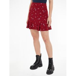 Minirock Tommy Jeans "TJW FLORAL TIERED MINI SKIRT", Damen, Gr. S (36), schwarz (mountain floral), Web, Obermaterial: 100% Viskose, bedruckt, ca. Mitte Oberschenkel, R&ouml;cke Minirock, Webrock mit Blumenprint