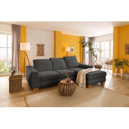 Ecksofa Home Affaire "Dundee L-Form", grau (anthrazit), B:264cm H:86cm T:170cm, Luxus-Microfaser Florence (100% Polyester);Struktur fein (100% Polyester);Luxus-Microfaser Lederoptik (100% Polyester), Sofas, Ecksofa, wahlweise mit Kopfteilverstellung und zus&auml;tzlich mit Bettfunktion