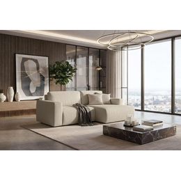 Schlafsofa Home Affaire "Noord Schlafecksofa, Breite 250 cm", beige, B:250cm H:82cm T:143cm, 94% Polyester, 6% Nylon, Sofas, Schlafsofa, Cord, Struktur, Webstoff, mit Wellenunterfederung, Massivholzrahmen
