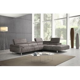 Ecksofa Egoitaliano "Malika, elegant und bequem, Designsofa, L-Form", grau (steingrau), B:300cm H:94cm T:107cm, Luxus-Micofaser Lederoptik (100% Polyester) ist ein neues technisches Gewebe mit einem visuellen und taktilen Aspekt, der dem Nubuk sehr nahe kommt, mit innovativen Eigenschaften. Seine au&szlig;erordentliche Weichheit kommt von einem exklusiven Produktionsprozess, der Unreinheiten und Unregel
