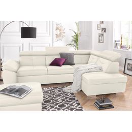 Ecksofa exxpo - SOFA FASHION "Spring, super bequem und komfortabel mit Armteil- und Kopfteilfunktion", wei&szlig; (altwei&szlig;), B:274cm H:81cm T:206cm, NaturLEDER (echtes Rindsleder) in Sitz und R&uuml;cken. Korpus in passendem Kunstleder SOFTLUX bezogen;Luxus-Microfaser (100% Polyester);Struktur ( 100% Polyester), Sofas, Ecksofa, wahlweise mit Bettfunktion und Bettkasten, L-Form