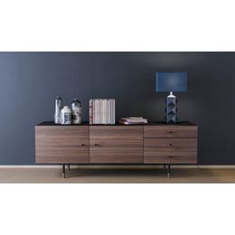 Sideboard WOODMAN "Jugend Kommode", schwarz (schwarz, walnuss), B:180cm H:70cm T:48cm, Sideboards, Sideboard, mit Holzfurnier aus Eiche, Breite 180 cm, FSC