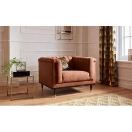 Sessel Home Affaire "Chamby", braun (cognac), B:100cm H:71cm T:85cm, Luxus-Microfaser Lederoptik (100% Polyester), Scheuertouren: 40.000, Pilling: 4;Samtoptik (100% Polyester), Scheuertouren >100.000, Pilling: 5, Sessel, Sessel, mit Holzrahmen unten und Steppung im Lehnenbereich