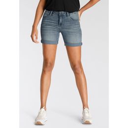 Jeansshorts Arizona "Ultra-Stretch", Damen, Gr. 38, N-Gr, blau (blau used), Jeans, Obermaterial: 74% Baumwolle, 24% Polyester, 2% Elasthan, Basic, extraeng kurz, Jeans Jeansshorts, extra eng geschnitten, krempelbare Beinabschl&uuml;sse