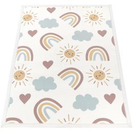 Kinderteppich Paco Home "Emilia 352", bunt (mehrfarbig), B:160cm H:24mm L:220cm, Polyester, Teppiche, Kinderteppich, Kurzflor, Sonne, Wolken, Regenbogen, sehr weicher Flor