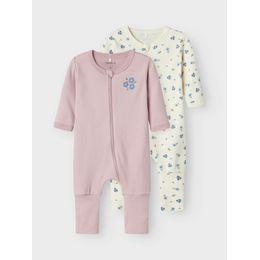 Pyjama name it "NBFNIGHTSUIT 2P ZIP FF JET FLOWER NOOS", M&auml;dchen, Gr. 68, gr&uuml;n (jet stream), Jersey, Obermaterial: 100% Baumwolle, bedruckt, regular fit kn&ouml;chellang, Rundhals, Homewear-Sets Pyjama