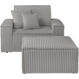 Loveseat OTTO HOME "FINNLEY, Loveseat & Hocker im Set, trendige Stoffe, inkl. Zierkissen", grau, B:120cm H:85cm T:166cm, Bezugstoff 100% PES ;Gramatur 400g/qm +/- 5%, Sessel, Loveseat, verf&uuml;gbar in den Stoffqualit&auml;ten Boucl&eacute;, Struktur fein und Mega Cord