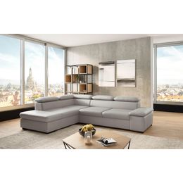 Sit & More Ecksofa SIT & MORE "Alcudia L-Form", grau (light grau), B:272cm H:73cm T:226cm, NaturLEDER;Spannstoff, Sofas, Ecksofa, mit Armteilverstellung, optional Kopfteilverstellung und Bettfunktion
