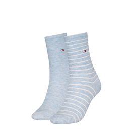 Socken Tommy Hilfiger "TH WOMEN SOCK 2P SMALL STRIPE", Damen, Gr. 35-38, blau (light blau melange), Baumwollmischung, gestreift, uni, normal, Socken Socken, mit schmalem Rippenb&uuml;ndchen, meliert, gestreift