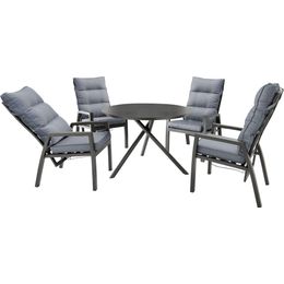 Garten-Essgruppe Destiny "GARDA BARLETTA", grau (anthrazit), Polyester, Sitzm&ouml;bel-Sets, Garten-Essgruppe, 4 Hochlehner inkl. Auflagen, 1 Tisch &Oslash; 110x77 cm