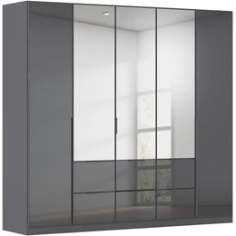 Dreht&uuml;renschrank OTTO HOME "Kleiderschrank Kleiderschr&auml;nke Schrank Garderobe AGORDO mit Glasfront", grau (graumetallic, glas basalt), B:226cm H:210cm T:54cm, Holzwerkstoff, Schr&auml;nke, Dreht&uuml;renschrank, mit Au&szlig;enschubk&auml;sten, in 7 Breiten und 2 H&ouml;hen MADE IN GERMANY