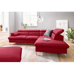 Ecksofa COTTA "Caluso L-Form", rot, B:256cm H:74cm T:208cm, Kunstleder SOFTLUX;NaturLEDER (echtes Rindsleder);Microfaser PRIMABELLE (100% Polyester), Sofas, Ecksofa, mit Kopfteilverstellung, wahlweise mit Bettfunktion & Bettkasten