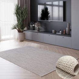 Teppich OTTO HOME "Vals", beige (beige, wei&szlig;), B:160cm H:7mm L:230cm, Polyester, Teppiche, Teppich, Uni Farben, meliert, Sisal-Optik, auch in rund erh&auml;ltlich, mit Fransen