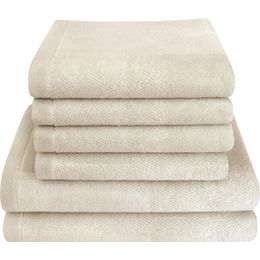 Handtuch Set Dyckhoff "Landscape", beige (sand), 6 Stk., Walkfrottier, Walkfrottier, Obermaterial: 100% Baumwolle, Handtuch-Sets, Handtuch Set, 4 Handt&uuml;cher (50x100cm), 2 Duscht&uuml;cher (70x140cm)