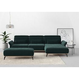 Ecksofa Home Affaire "Fjord L-Form", gr&uuml;n (dunkelgr&uuml;n), B:324cm H:93cm T:184cm, 100% Polyester, Sofas, Ecksofa, massiv, wahlweise mit Armlehnfunktion, Kopf- Sitztiefenverstellung