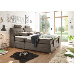 Boxspringbett ED EXCITING DESIGN "Palermo", braun (braun, soro 24 stone), B:180cm L:234cm, 100% Polyester, Komplettbetten, Boxspringbett, inkl. Motor, Topper, Kopfst&uuml;tze und Stauraum im Kopfteil