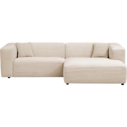 Polsterecke Home Affaire "BAKELS, Ecksofa-Set mit Hocker, L-Form mit Schlaffunktion", beige (hellbeige), B:267cm H:66cm T:163cm, Sofas, Polsterecke, Ecksofa-Set (incl. Hocker) im trendigen Megacord