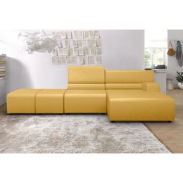 Ecksofa Egoitaliano "Babouche, Designsofa mit au&szlig;ergew&ouml;hnlichem Sitzkomfort zum Wohlf&uuml;hlen", gelb, B:384cm T:98cm, Leder &raquo;BULL&laquo; (echtes Rindsleder). Geschliffenes, pigmentiertes und behandeltes Rindsleder mit einer Dicke von 1, 3-1, 5 mm. Dieses Leder zeigt eine ziemlich weiche Hand mit einem halb undurchsichtigen Aussehen. Es handelt sich um ein gesch&uuml;tztes Leder. Eine leichte Deckschicht sch&uuml;tzt