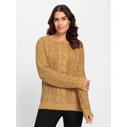 Strickpullover Inspirationen "Pullover", Damen, Gr. 48, gelb (ocker, meliert), 48% Polyacryl, 38% Baumwolle, 14% Polyester, gemustert, mehrfarbig, meliert, Pullover Strickpullover