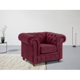 Sessel Home Affaire "Chesterfield B/T/H: 105/69/74 cm", rot (weinrot), B:105cm H:74cm T:89cm, 100% Polyester, Sessel, Sessel, mit hochwertiger Knopfheftung, auch in Leder