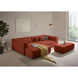 Ecksofa "PIARA XXL, L-Form, Schlaffunktion, Cord, Leinenoptik o. Strukturstoff", kupfer, B:288cm H:66cm T:198cm, 100% Polyester, LeGer Home by Lena Gercke, Sofas, Ecksofa, Hocker stellbar zum Schlafsofa (Krokodilverbinder), tiefe Sitzfl&auml;che