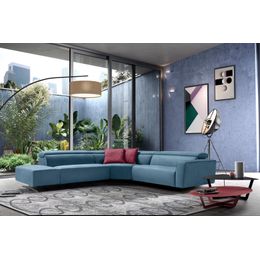Ecksofa Egoitaliano "Stefanie-e, Designsofa der Extraklasse, bequem mit hohem Sitzkomfort", blau (helllblau), B:314cm H:96cm T:284cm, Luxus-Micofaser Lederoptik (100% Polyester) ist ein neues technisches Gewebe mit einem visuellen und taktilen Aspekt, der dem Nubuk sehr nahe kommt, mit innovativen Eigenschaften. Seine au&szlig;erordentliche Weichheit kommt von einem exklusiven Produktionsprozess, der Un