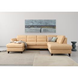 Sit & More Wohnlandschaft SIT & MORE "Mellum U-Form", braun (macciato), B:306cm H:87cm T:212cm, 100% Polyester, Sofas, Wohnlandschaft, Federkern, wahlweise mit Bettfunktion, Stauraum und Armteilfunktion