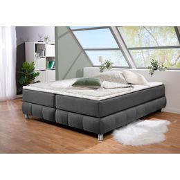 Boxspringbett Home Affaire "Salo", grau (anthrazit), B:186cm L:206cm, Komplettbetten, Boxspringbett, Ohne Kopfteil, inkl. Topper, auch in &Uuml;berl&auml;nge 220 cm