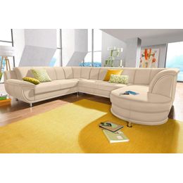 Wohnlandschaft Trendmanufaktur "Rondo, U-Form", beige, B:320cm H:85cm T:94cm, Softlux-Kunstleder;Primabelle-Microfaser;NaturLeder (handschuhweiches Rindsleder in Sitz und R&uuml;cken mit SOFTLUX-Kunstleder als Korpus-Bezug);Struktur (23% Polyacryl, 77% Polyester), Sofas, Wohnlandschaft, inkl.Federkern, wahlweise mit Bettfunktion