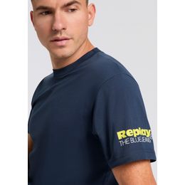 T-Shirt Replay, Herren, Gr. S, navy, Jersey, Obermaterial: 100% Baumwolle, regular fit normal, Rundhals, Shirts T-Shirt, Replaydruck am &Auml;rmelabschluss