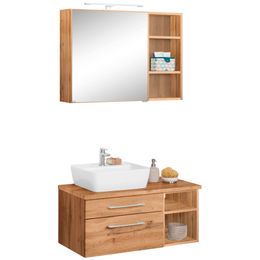 Badm&ouml;bel-Set Welltime "Davos", braun (eichefarben), Becken links, Kastenm&ouml;bel-Sets, Badm&ouml;bel-Set, Spiegelschrank, Regal und Waschtisch