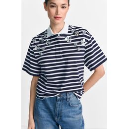 Poloshirt RICHROYAL, Damen, Gr. L, midnight blau, Single Jersey, Obermaterial: 100% Baumwolle, gerade, Shirts Poloshirt, mit Blume-Applikationen, Gerade Form