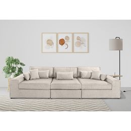 3-Sitzer OTTO HOME "Enid", beige, B:360cm H:75cm, Baumwollmix (60% Baumwolle/40% Leinen);Struktur fein (100% Polyester);Samtoptik (100% Polyester);Samtvelours (100% Polyester);Struktur (100% Polyester);Struktur recycelt (100% recyceltes Polyester), Sofas, 3-Sitzer, 3 Teile, bestehend aus Modulen, in vielen Bez&uuml;gen, auch in Breitcord