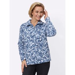 Fleeceshirt Classic Basics "Fleece-Shirt", Damen, Gr. 48, blau (bleu, jeansblau, bedruckt), 100% Polyester, gemustert, mehrfarbig, Shirts Fleeceshirt