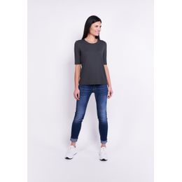 T-Shirt Seidel Moden, Damen, Gr. 48, grau (schiefer), Jersey, Obermaterial: 95% Viskose, 5% Elasthan, unifarben, Basic, figurumspielend h&uuml;ftlang, Rundhals, abgesteppte Kante, Shirts T-Shirt, mit Rundhalsausschnitt, MADE IN GERMANY