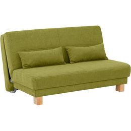 Schlafsofa Home Affaire "Gina", gr&uuml;n, B:160cm H:86cm T:95cm, Chenille (100% Polyester), Sofas, Schlafsofa, vom Sofa zum Bett mit einem Handgriff, in 4 Breiten, Nierenkissen