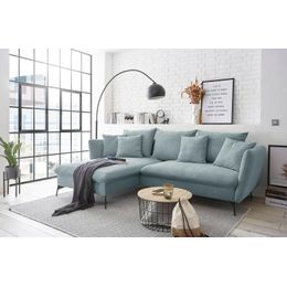 Ecksofa OTTO HOME "LIVORNO,258 cm, L-Form", blau (blaugrau), B:258cm H:91cm, 100% Polyester;PU-Schaum und Nosag-Federung.;Federung Ottoman : 12 x Feder Type B 1650mm;Ferderung 2 Sitzer: 10 x Feder Type B 650 mm;Sitz und Funktion: Schaum T30/40 8 cm., Sofas, Ecksofa, Schlaffunktion u. Bettkasten (139/224cm), Samt, Struktur, Webstoff