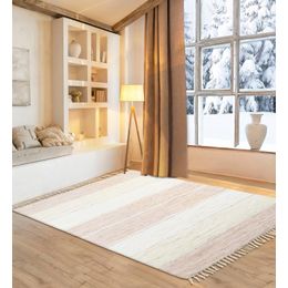 Teppich OTTO HOME "Alizee", beige, B:160cm H:5mm L:230cm, Baumwolle, Teppiche, Teppich, Wendeteppich, reine Baumwolle, handgewebt, gestreift, waschbar, modern