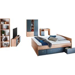 Jugendzimmer-Set Arthur Berndt "Alessio, Anthrazit mit Artisan Eiche Dekor, viel Stauraum", braun (artisan oak nachbildung, anthrazit), ohne Matratze, B/H: 140cm x 200cm, Schlafzimmerm&ouml;bel-Sets, Jugendzimmer-Set, mit Melamin-Oberfl&auml;che