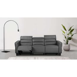 3-Sitzer Home Affaire "Carpari, 224cm, manuelle od. elektrische Relaxfunktion in 2 Sitzen", grau, B:224cm H:97cm T:100cm, Sofas, 3-Sitzer, mit USB-A/C, Kopfteilverstellung, Echtleder, Kunstleder, Webstoff