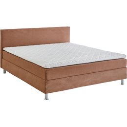 Boxbett "Edison", braun (caramel), B:160cm L:209cm, Bezug Bett: Cord (65% Polypropylen, 35% Polyester), ATLANTIC HOME COLLECTION, Komplettbetten, Boxbett, inkl. Bonnellfederkern-Matratze und Topper