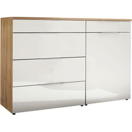 Kombikommode Wiemann "Como", wei&szlig; (bianco, eiche, dekor, glas wei&szlig;, chrom), B:120cm H:91,2cm T:43cm, Floatglas, Holzwerkstoff, Metall, Sideboards, Kombikommode, vormontiert