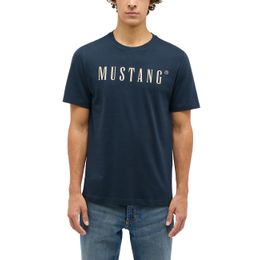 Kurzarmshirt Mustang "Herren Style Austin", Herren, Gr. XL, blau (navy), Jersey, 100% Baumwolle, Rundhals, Shirts Kurzarmshirt