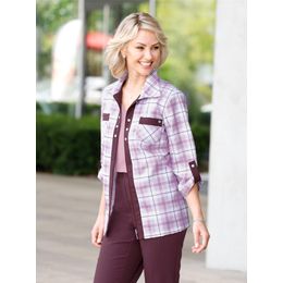 Blusenjacke Classic Basics, Damen, Gr. 46, lila (orchidee, burgund, kariert), 100% Polyester, Jacken Blusenjacke