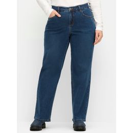 5-Pocket-Jeans sheego, Damen, Gr. 44, Normalgr&ouml;&szlig;en, blau (dunkelblau denim), 99% Baumwolle, 1% Elasthan, unifarben, lang, Jeans 5-Pocket-Jeans